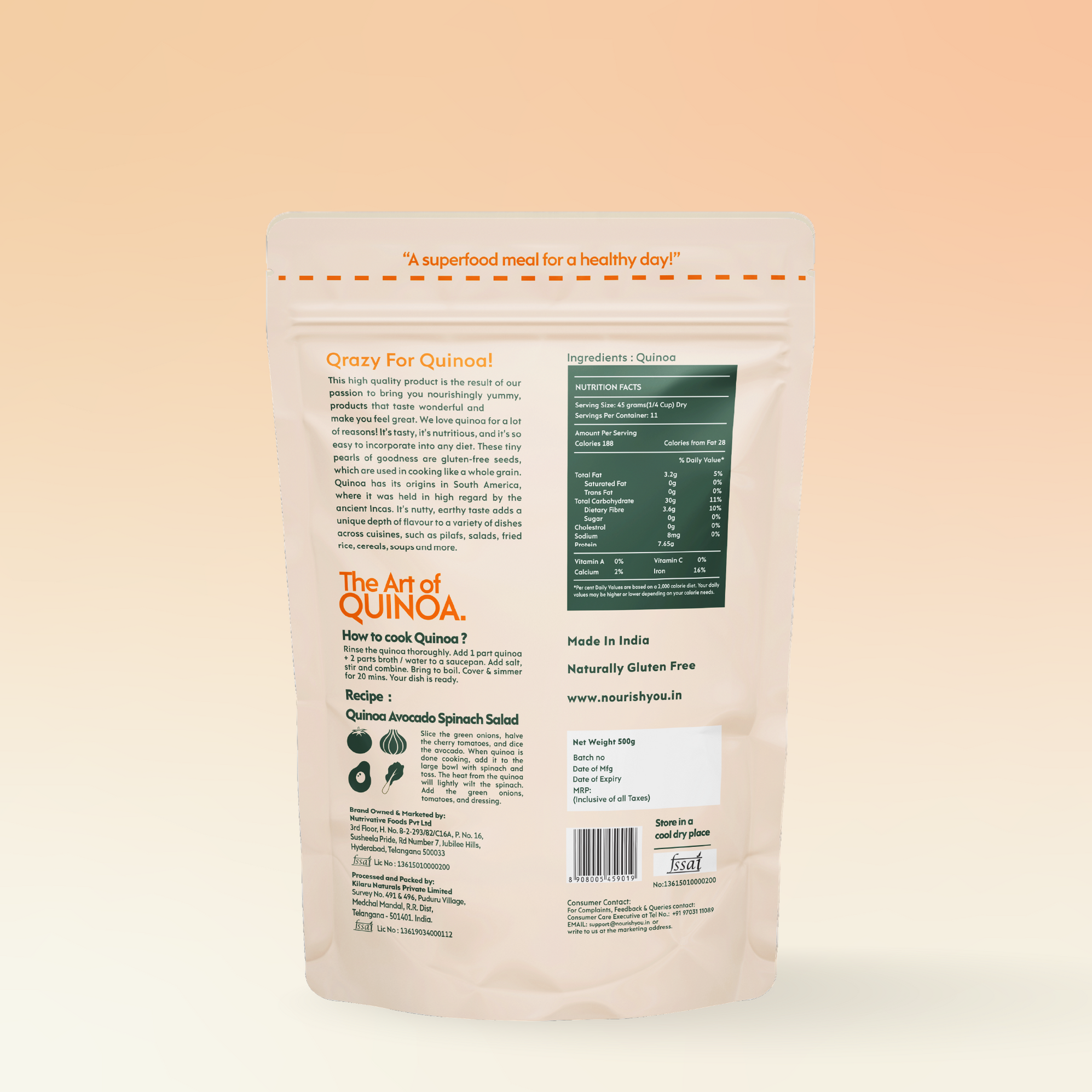 Buy Organic Premium White Quinoa, 500g Online | Nourish You